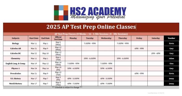 2025 AP Test Prep Online Classes HS2 Academy Online Classes-HS2 Academy